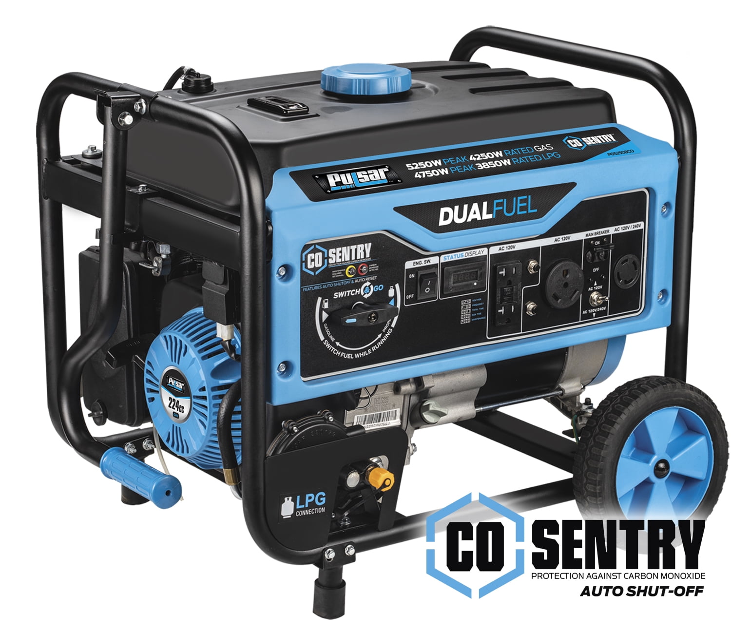 Free Shipping! Pulsar Dual Fuel Portable Generator 5250 Watts with CO ...