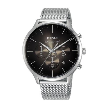 Pulsar Pz5055 Unisex Black Stainless Steel Band Black Quartz Dial Watch ...