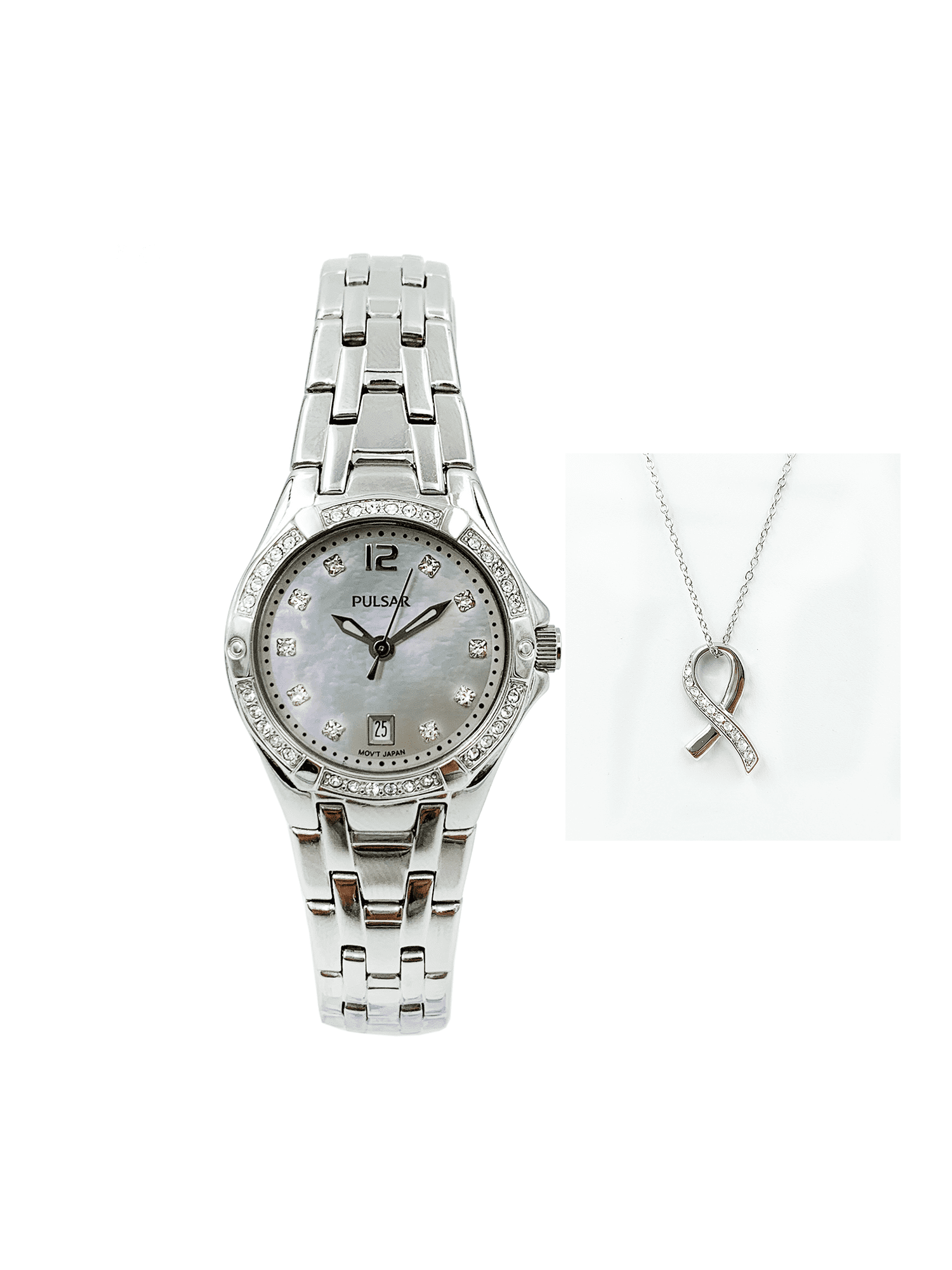 Pulsar Swarovski Crystal Steel MOP Dial Quartz Ladies Watch With ...