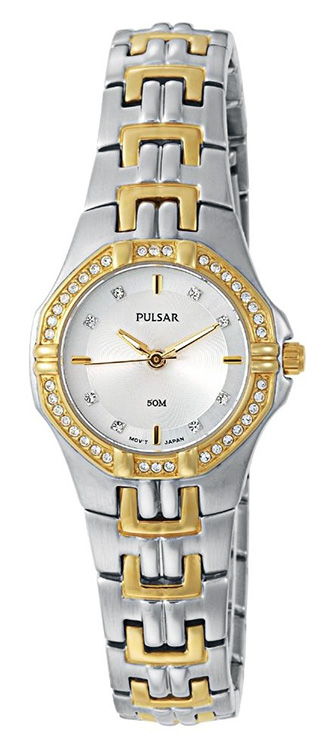Pulsar Women's Swarovski Crystals Two Tone Stainless Steel Watch PTC386 ...