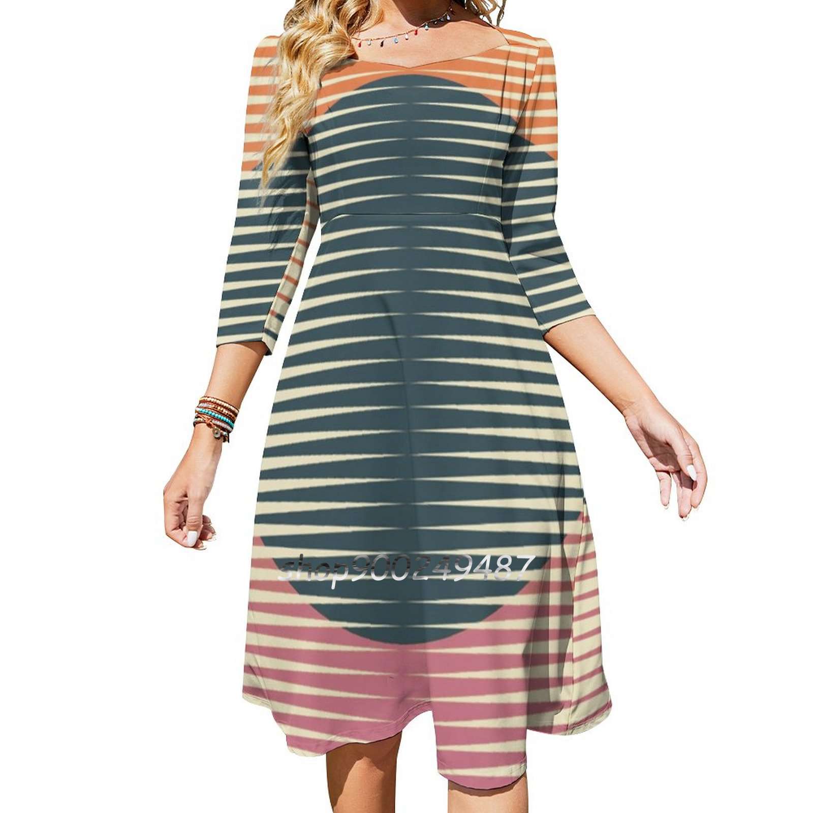Pulse City Flare Dress Square Neck Dress Elegant Female Fashion Printed ...