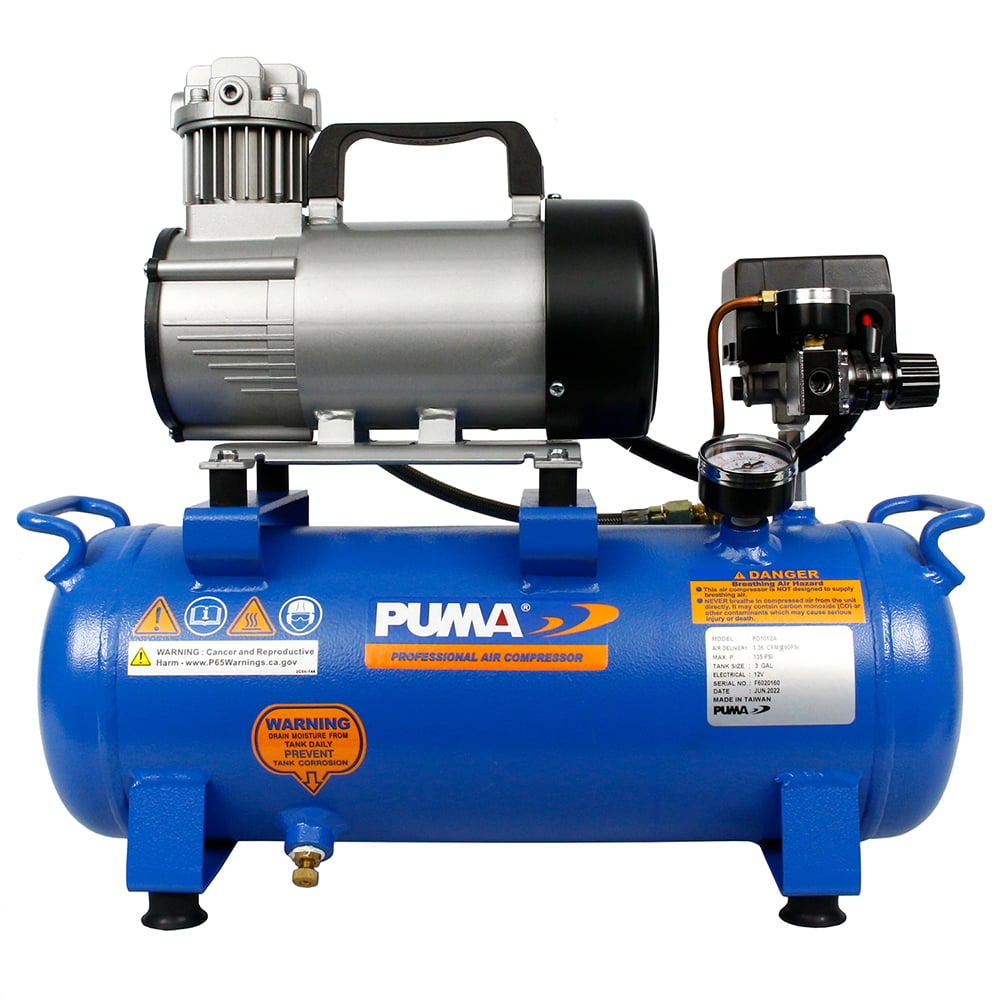 Puma Portable 3/4 HP 3 Gallon 12V DC Air Compressor, Continuous Duty ...