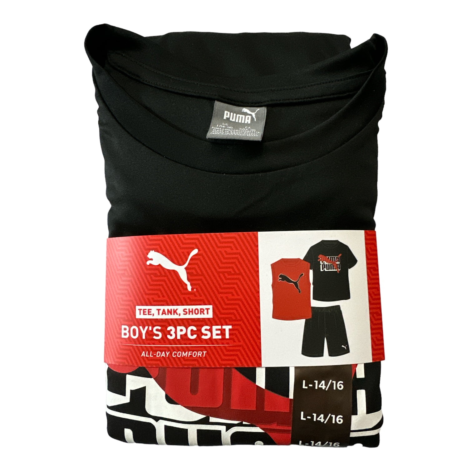Puma Boy's 3-Piece All Day Comfort Tee, Tank, & Short Active Set (Black ...