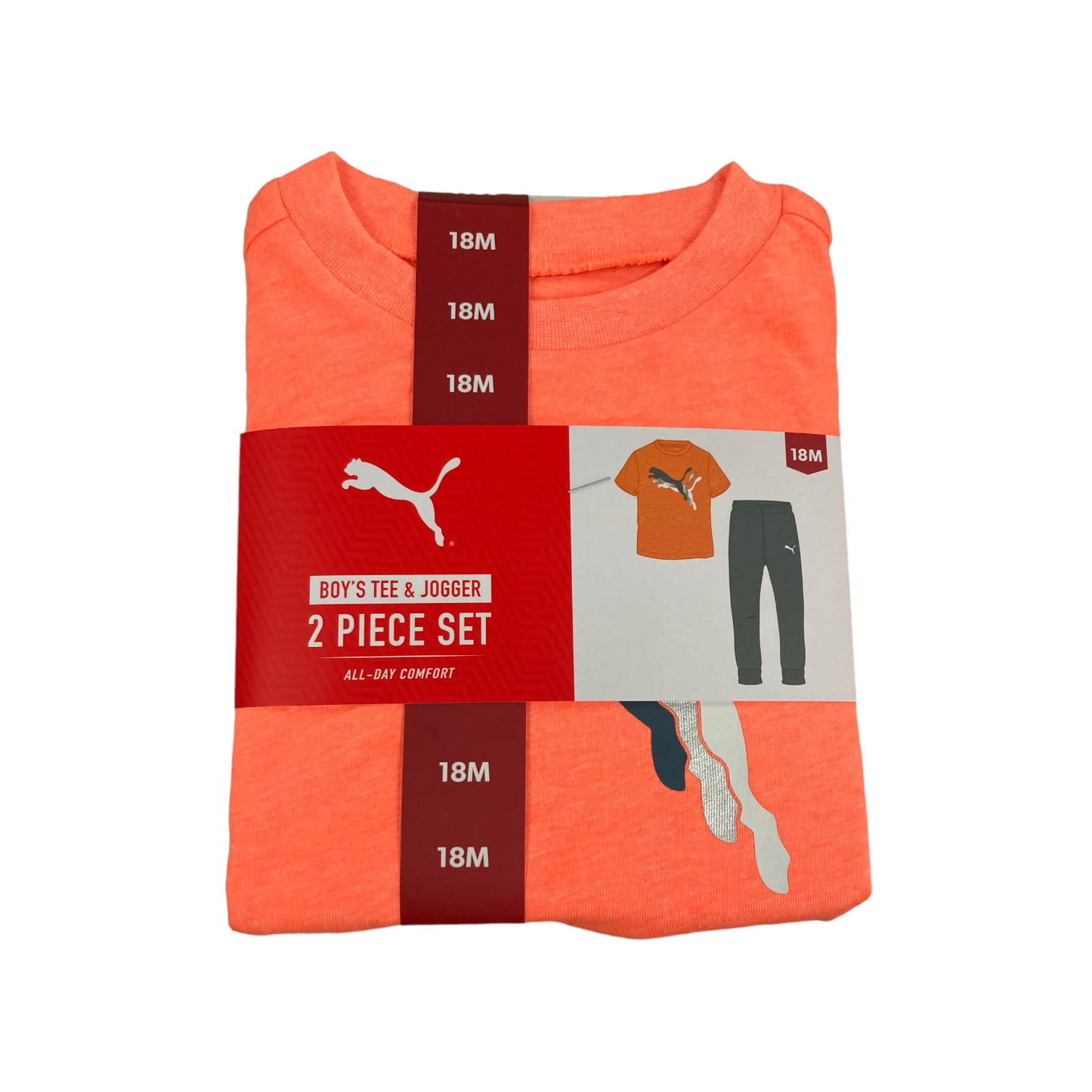 Puma Boy's All Day Comfort 2 Piece Tee and Jogger Set (Orange/Grey, 3T ...