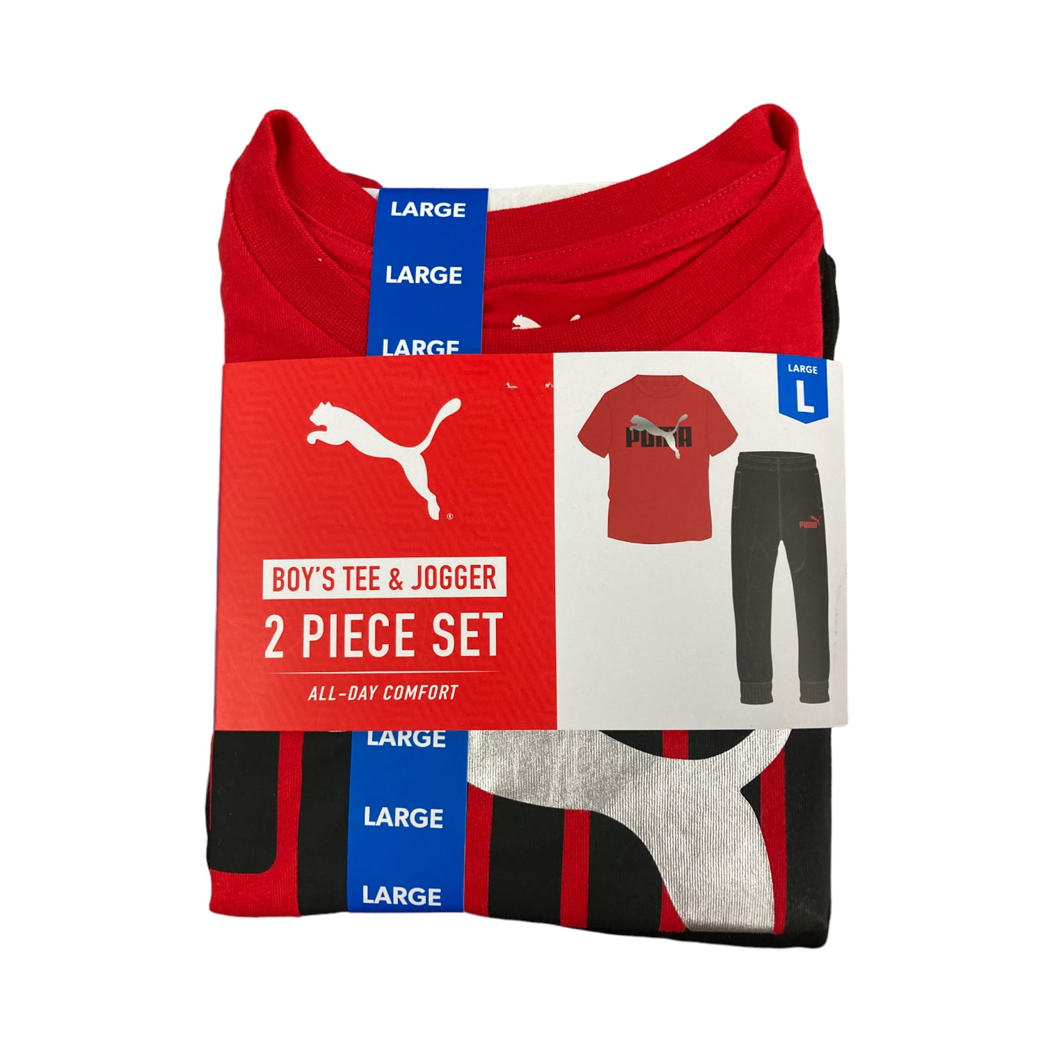 Puma Boy's All Day Comfort 2 Piece Tee and Jogger Set (Red/Black, M ...