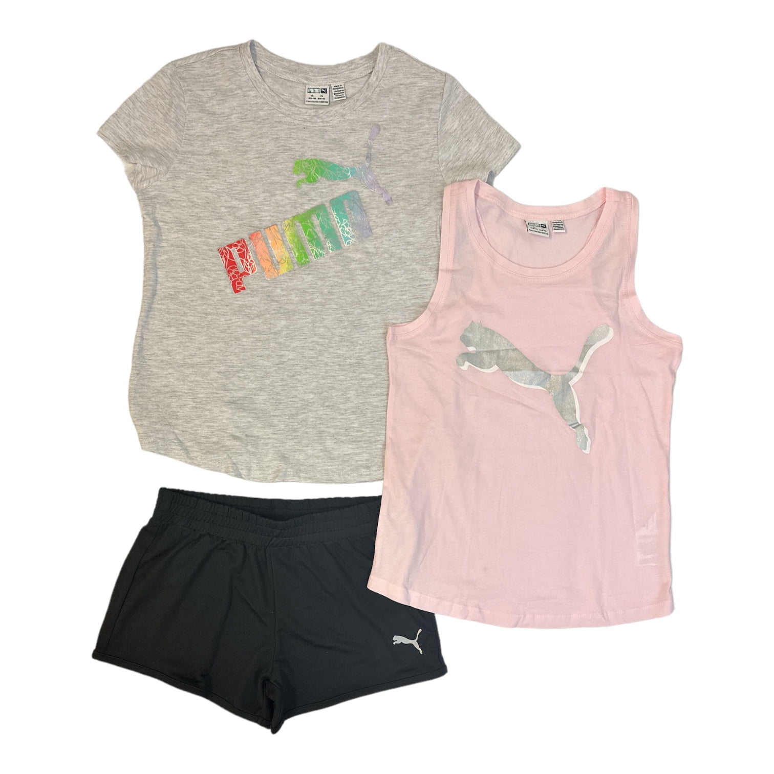 Puma Girl's 3-Piece Jersey T-Shirt, Tank & Shorts Sporty Set (White ...