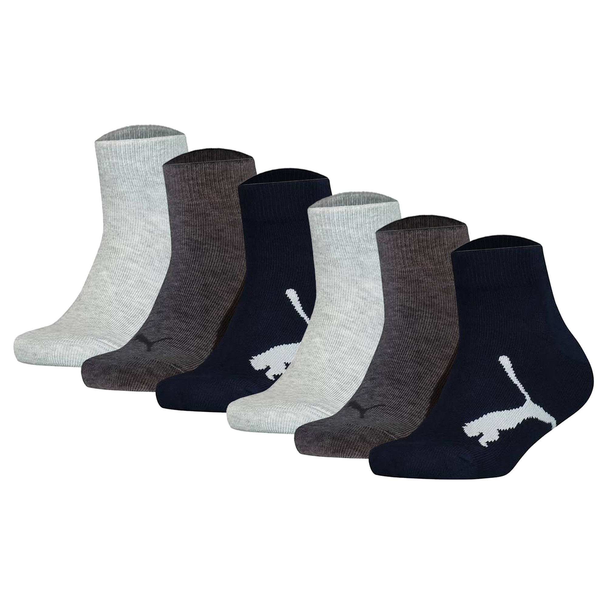 Puma Kids Quarter Socks - Kid's Btw Quarter, 6 Pack Grey/Dark Blue 31 ...