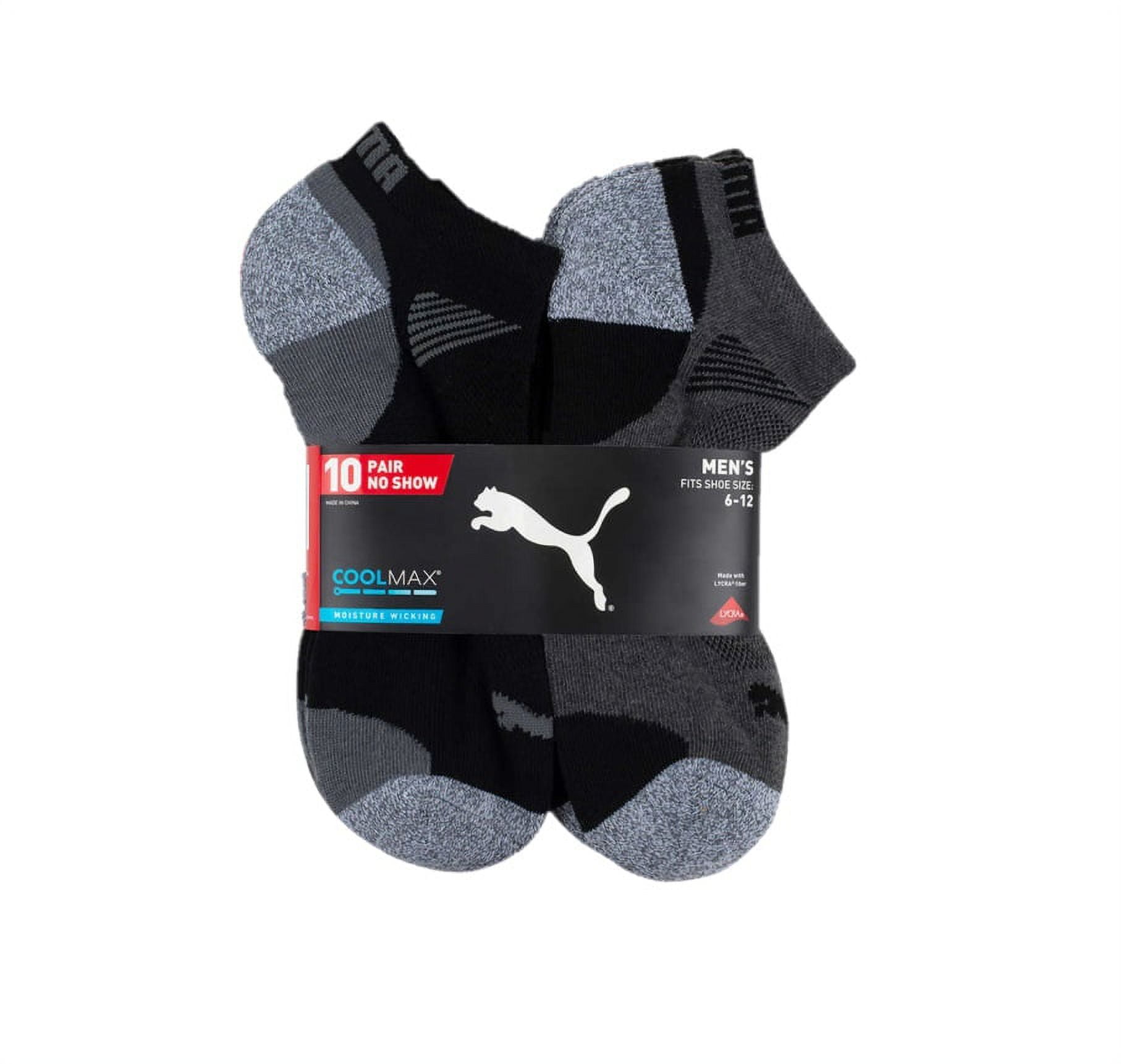 Puma Men's CoolMax Moisture Wicking Cushioned 10 Pair No Show Black ...