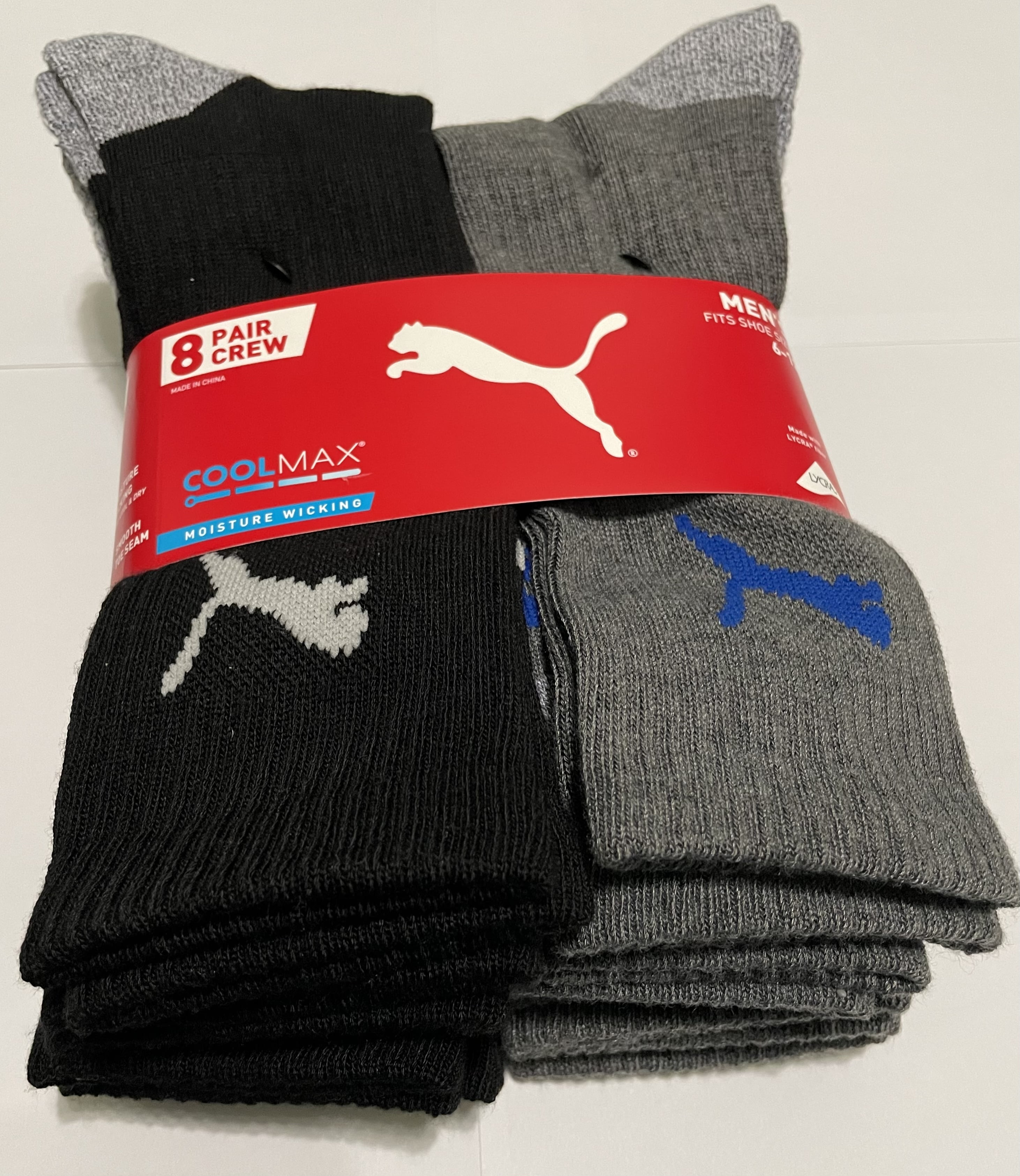Puma Men's Cushioned Crew Socks, 8 Pair Black/Grey Latest Edition ...