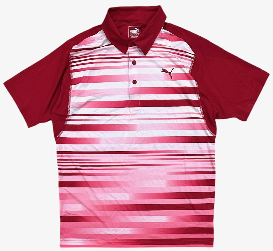 Puma Men's Long Shot Stripe dryCELL Golf Polo Shirt (Small, Chili ...