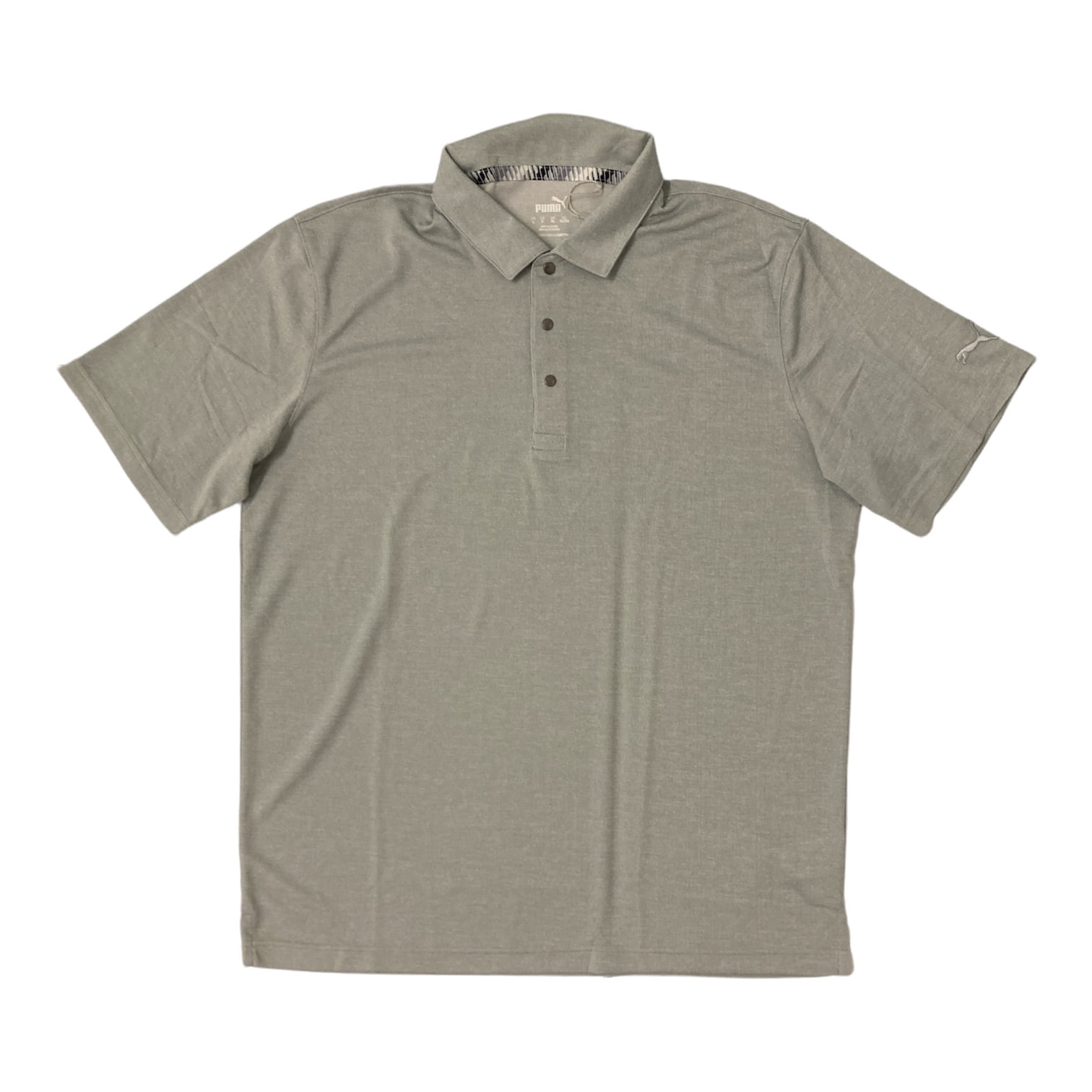 Puma Men's Short Sleeve Grill To Green Snap Button Polo (Quarry Heather ...