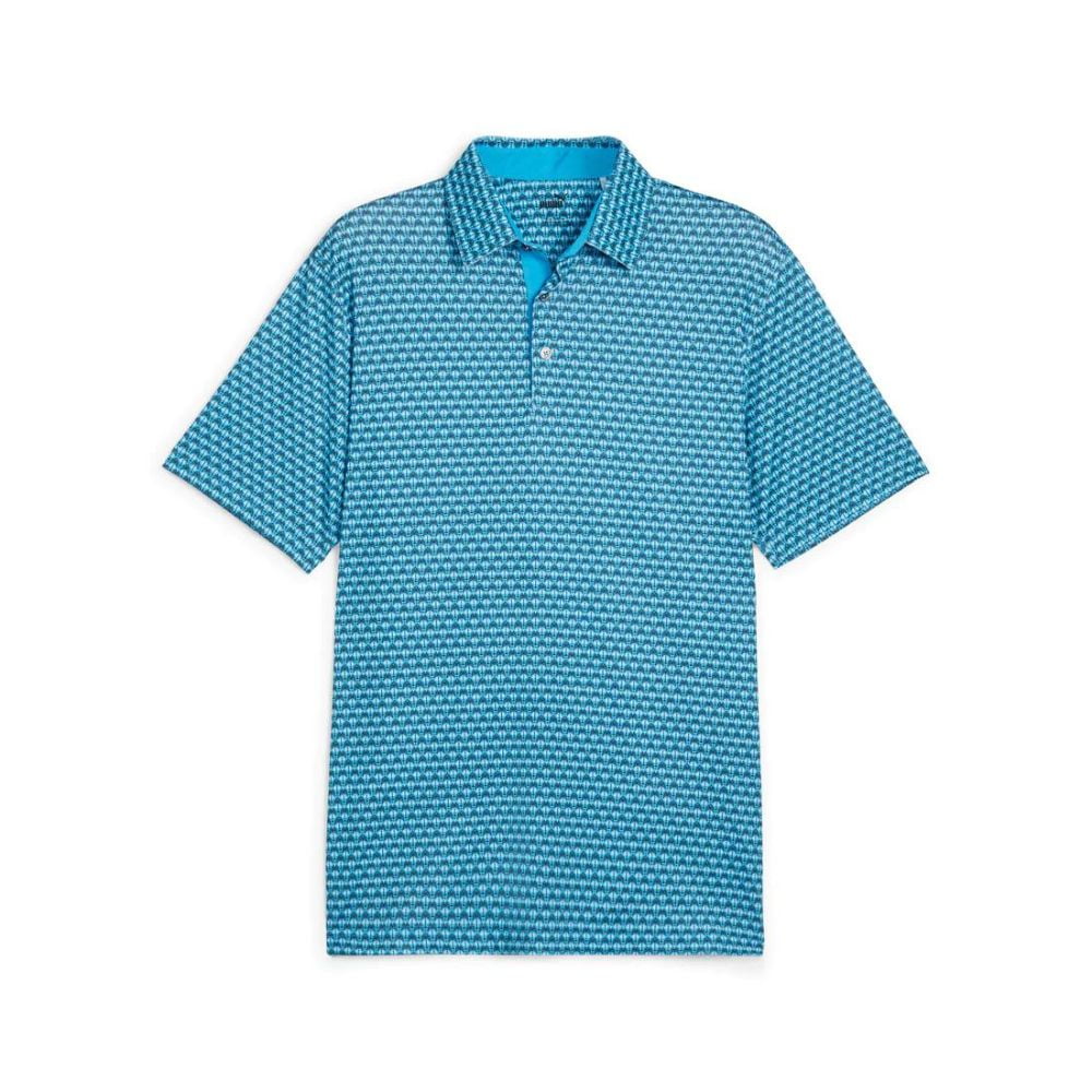 Puma Mens MATTR Palm Deco Golf Polo - 62447703 - Aqua Blue/Puma Black ...