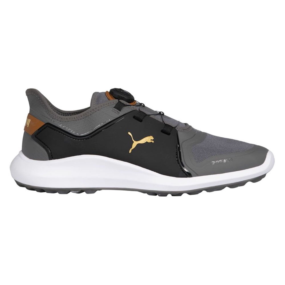 NEW Mens Puma Ignite Fasten8 DISC Golf Shoes Quiet Shade / Gold / Black ...