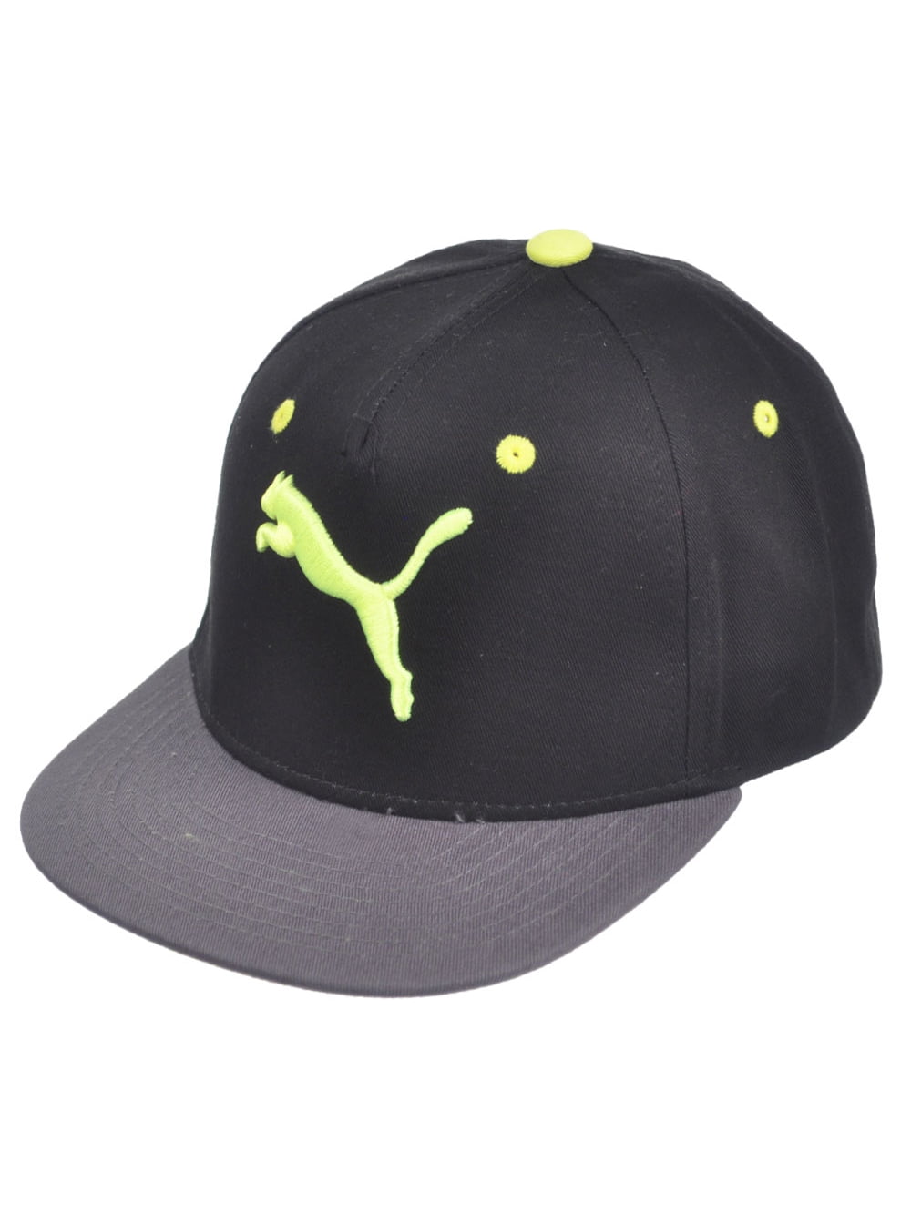 Puma "Solid Evercat" Snapback Cap (Youth One Size) - black/neon yellow ...