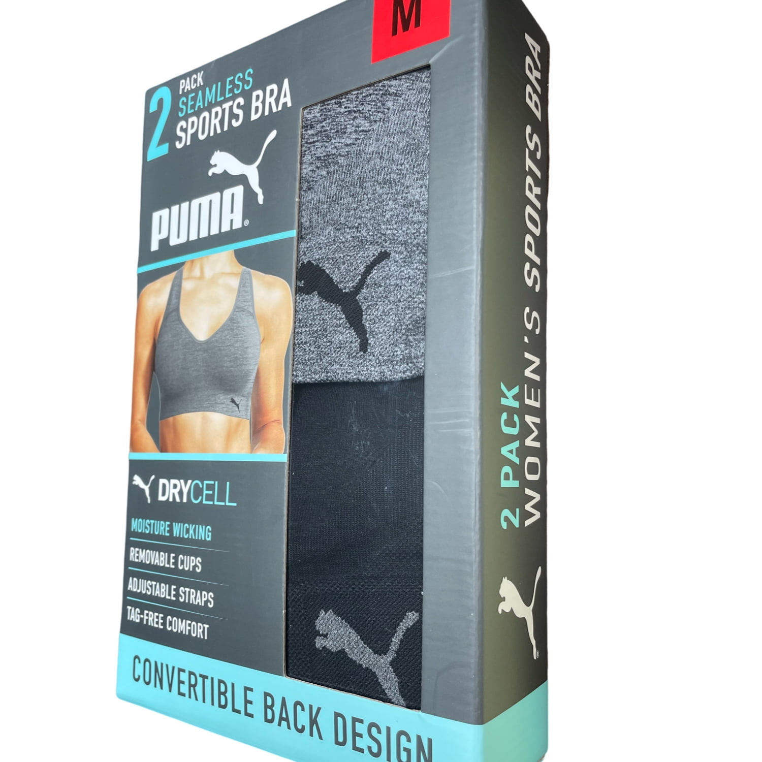 Puma Sports Bra 2 Pack Seamless Performance Women Removable Cups Grey ...