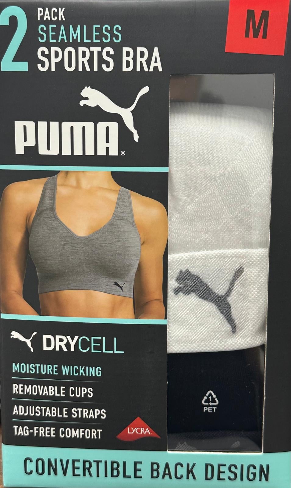 Puma Women's Convertible Seamless Sports Bra 2 Pack, Black/White, M ...
