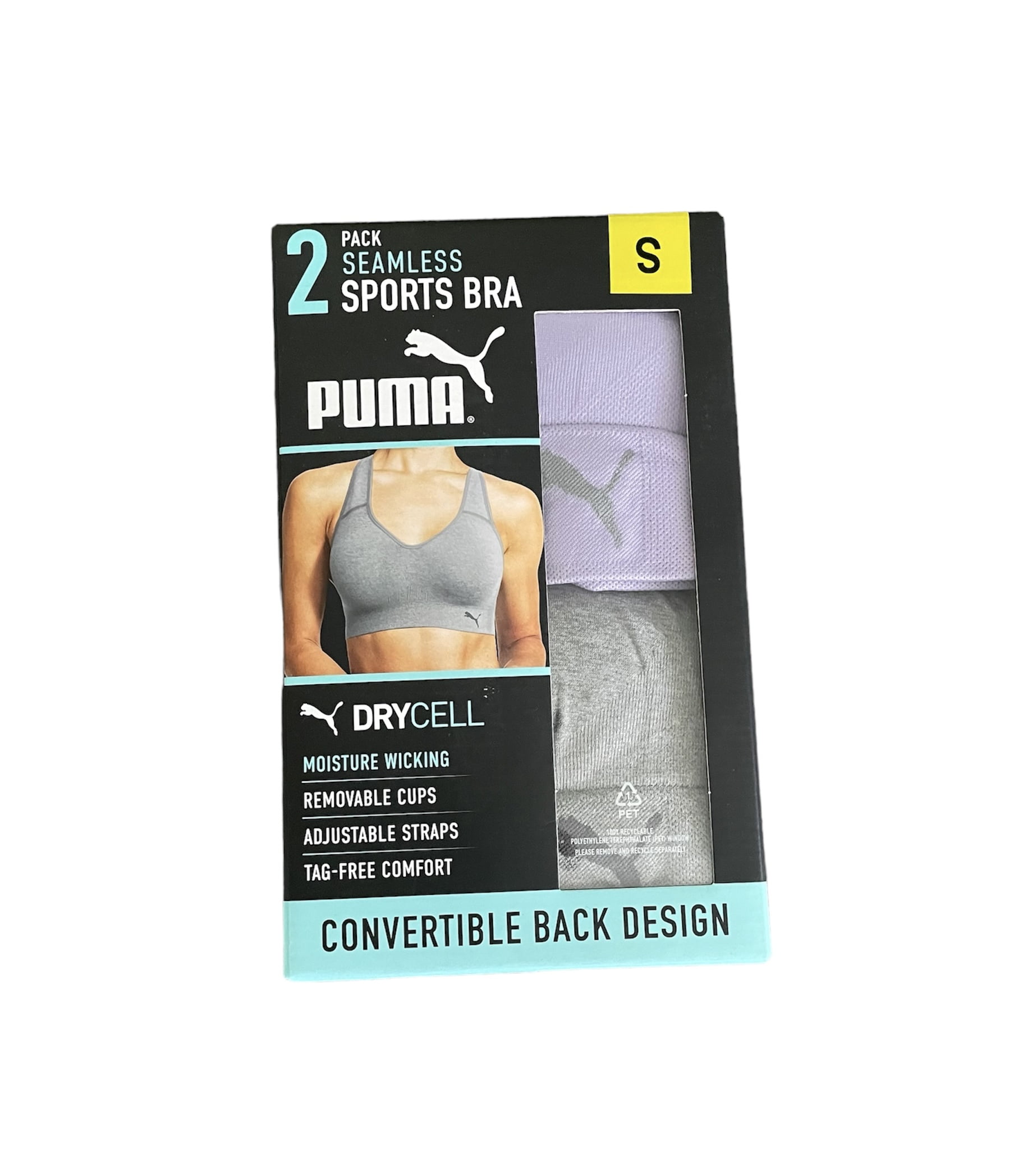 Puma Women's Convertible Seamless Sports Bra 2 Pack, Gray/Lilac Small ...