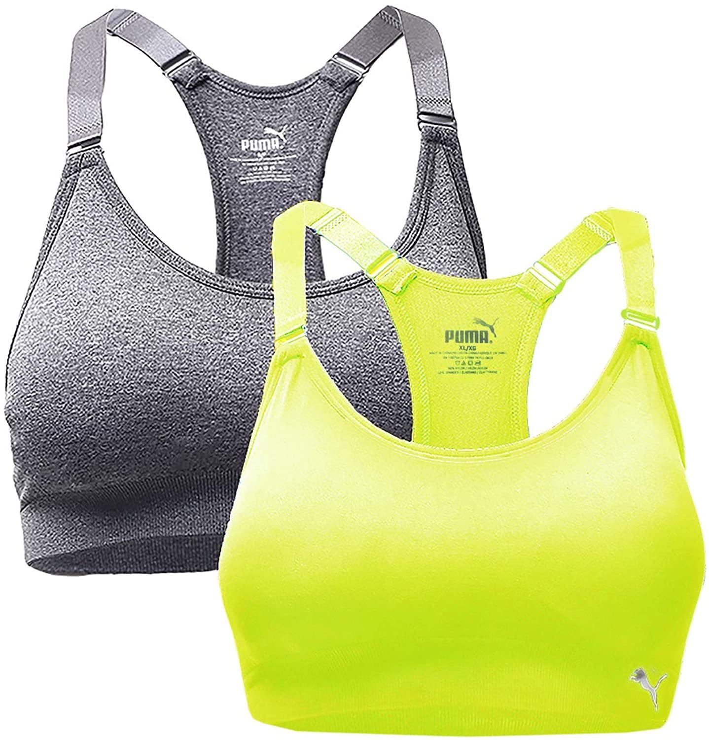 Puma Women's Seamless Sports Bra with Removable Cups 2/PK, Yellow/Grey ...