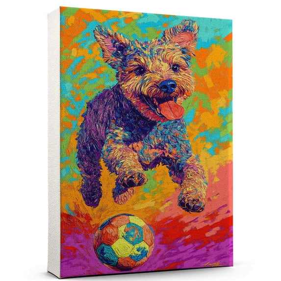 Pumi Dog Playing Soccer Stretched Canvas Size 8x12 – Vintage Style Pumi ...
