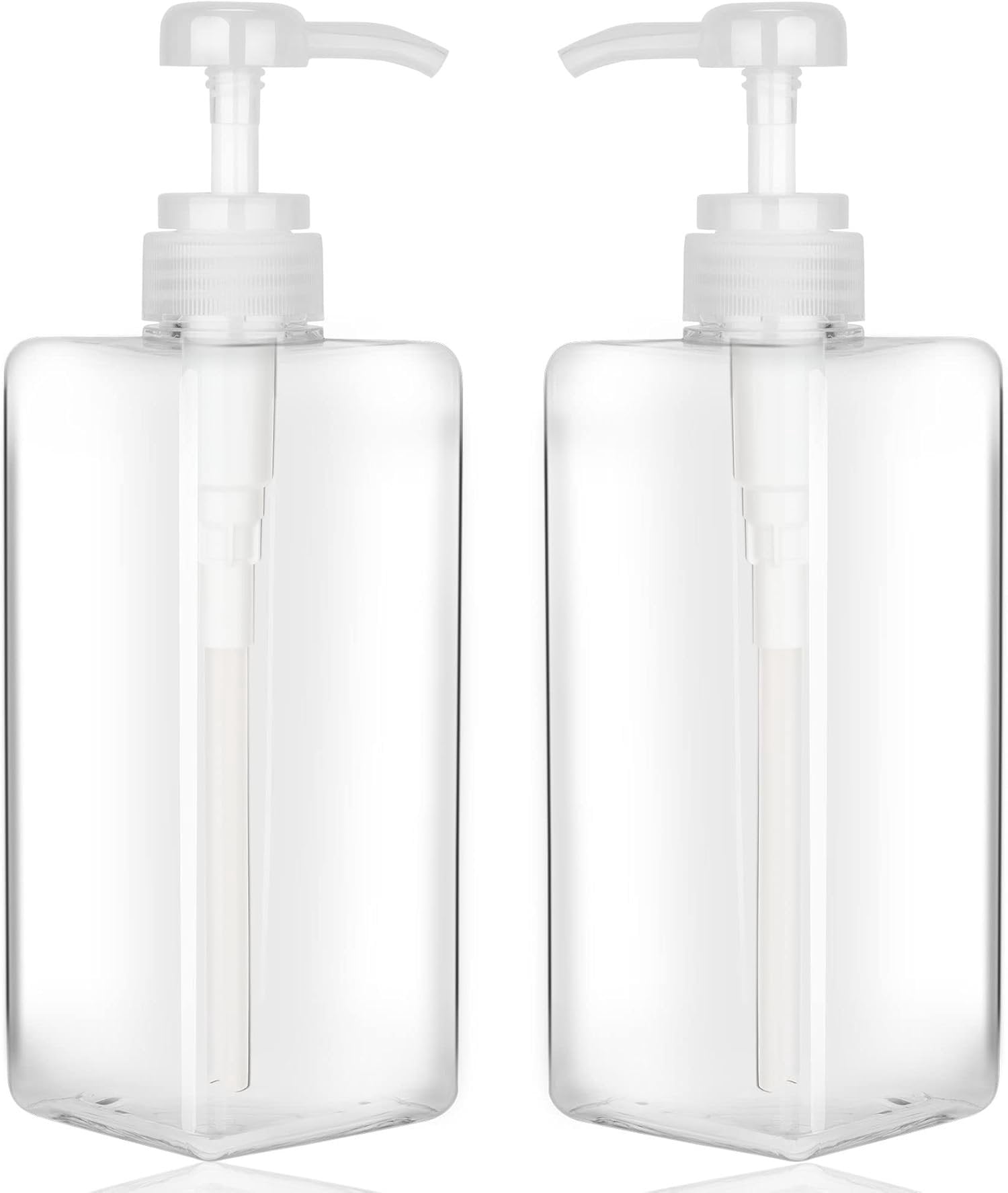 Pump Bottle Dispenser 22oz/650ml 2Pack Refillable Square Plastic Lotion ...