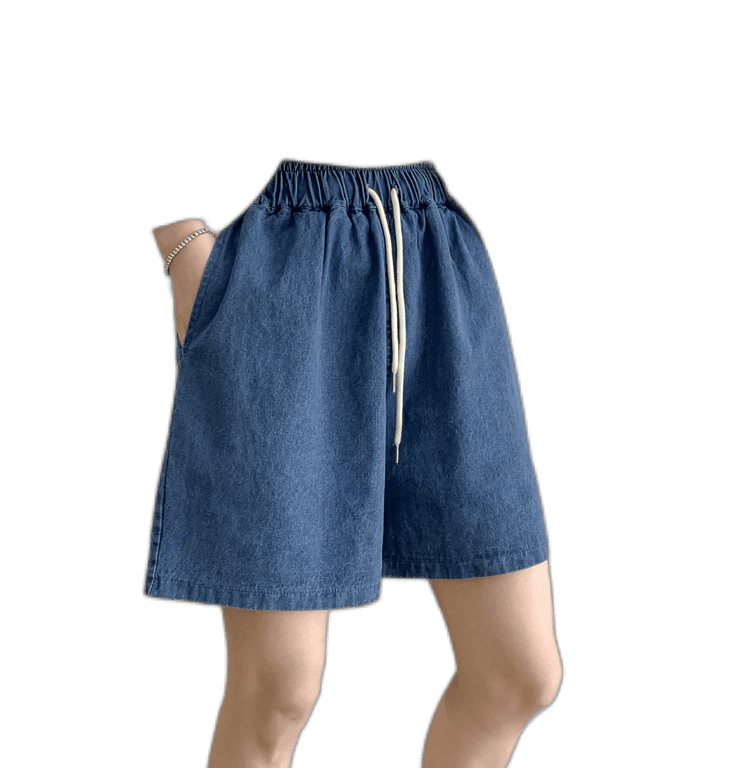 Pumping Rope Denim Shorts Women In Summer High Waist Loose And Thin A
