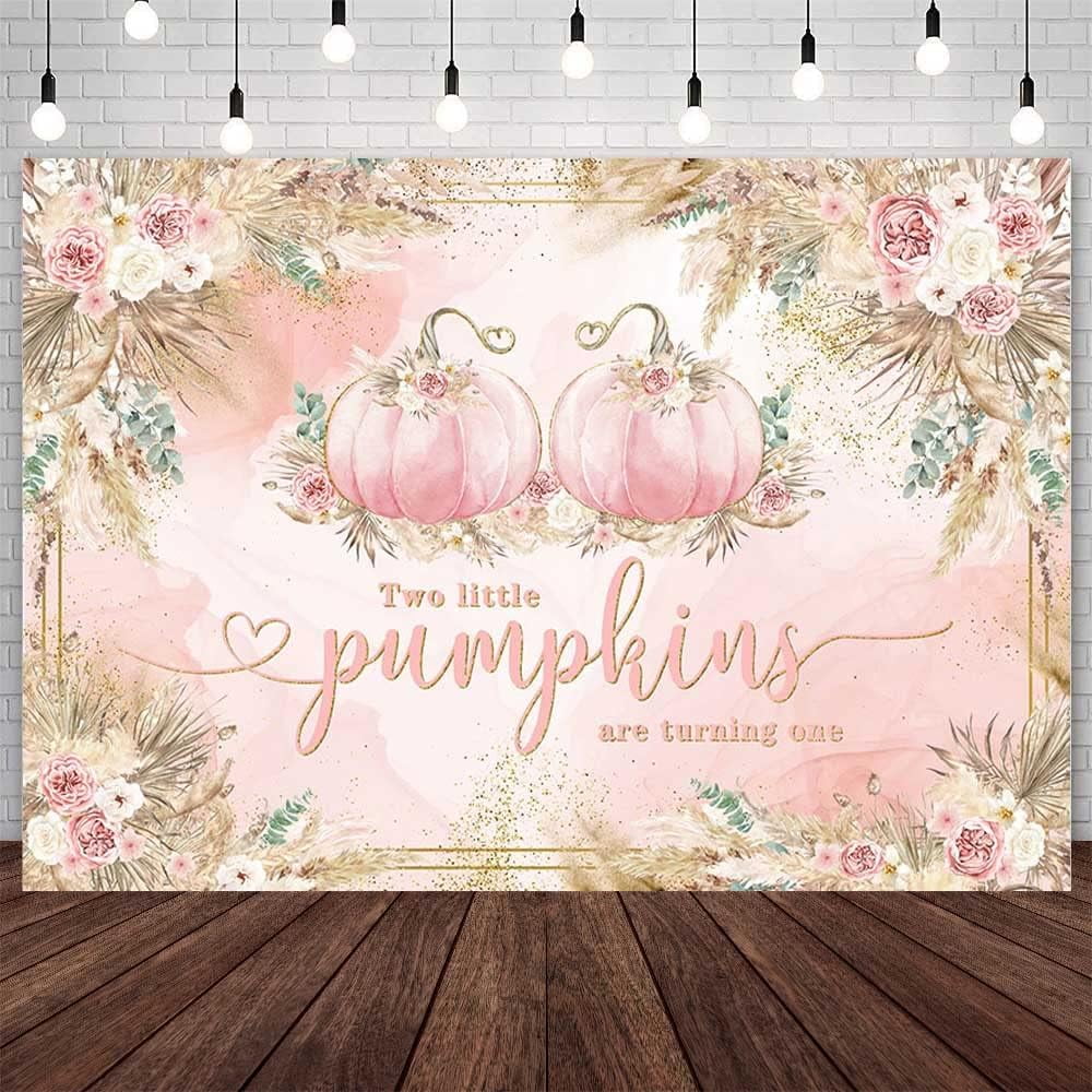 Pumpkin 1st Birthday Backdrop for Girls Fall Autumn Two Pink Pumpkin ...