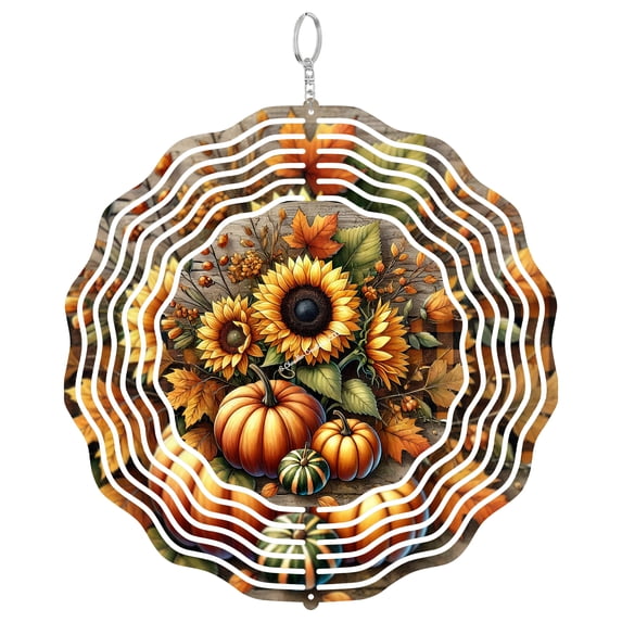 Pumpkin And Sunflower Duo 3D Wind Spinner, Stainless Steel Hanging ...