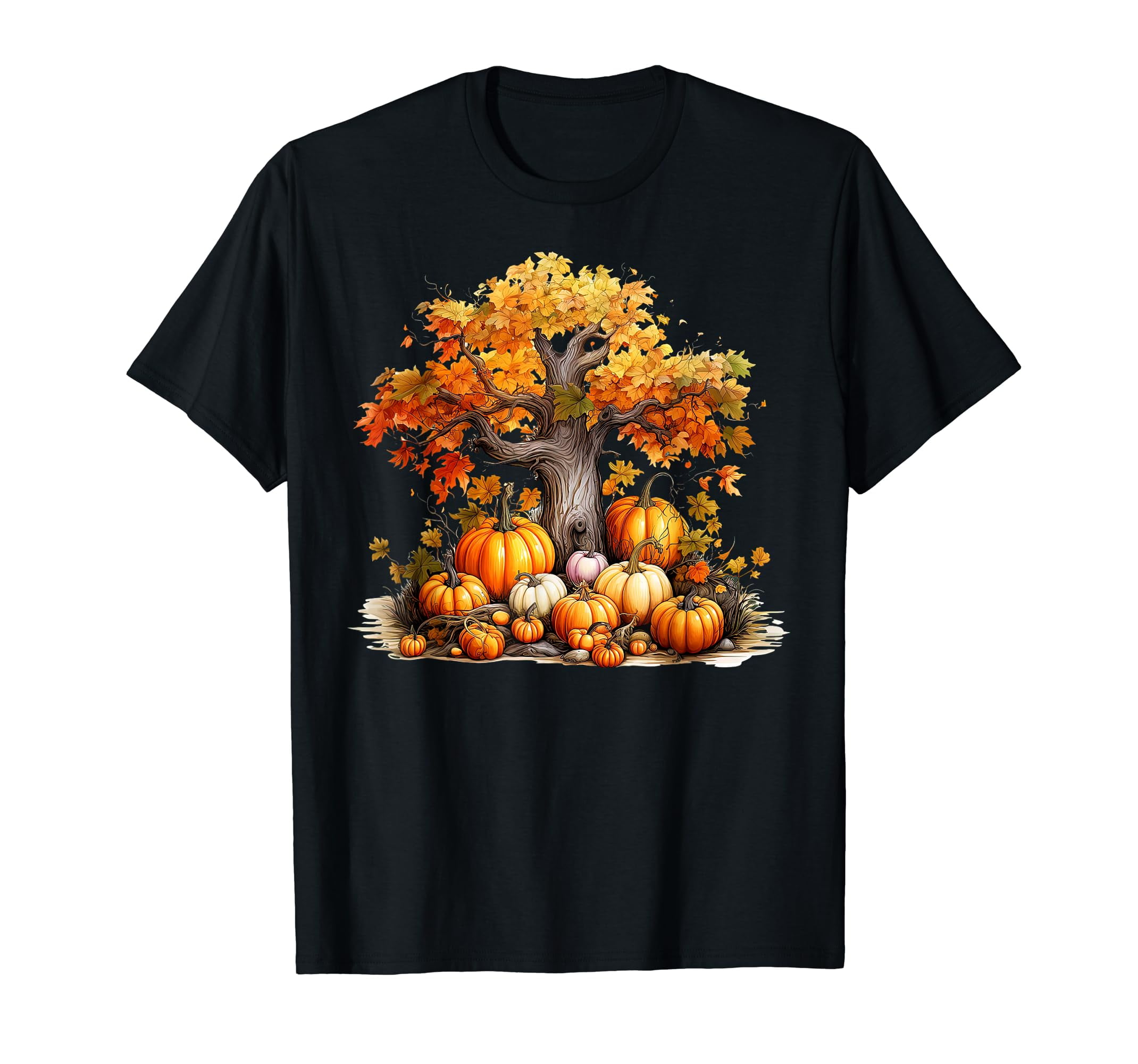 Pumpkin Autumn Tree Leaves Nature Forest Fall Men Black T-Shirt ...