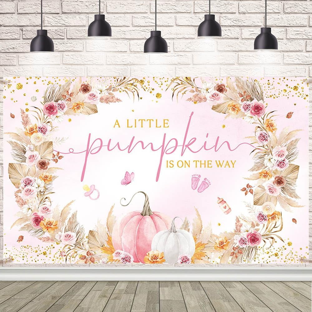 Pumpkin Baby Shower Backdrop for Girl A Little Sweet Pumpkin is On The ...
