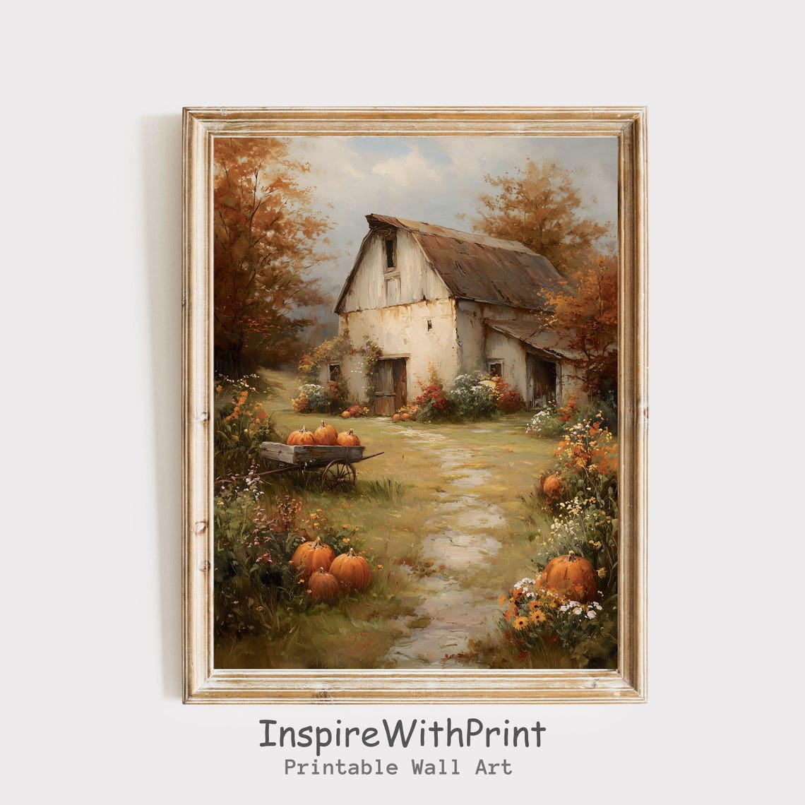 Pumpkin Barn Wall Art, Vintage Fall Barn Poster Rustic Fall Farmhouse ...
