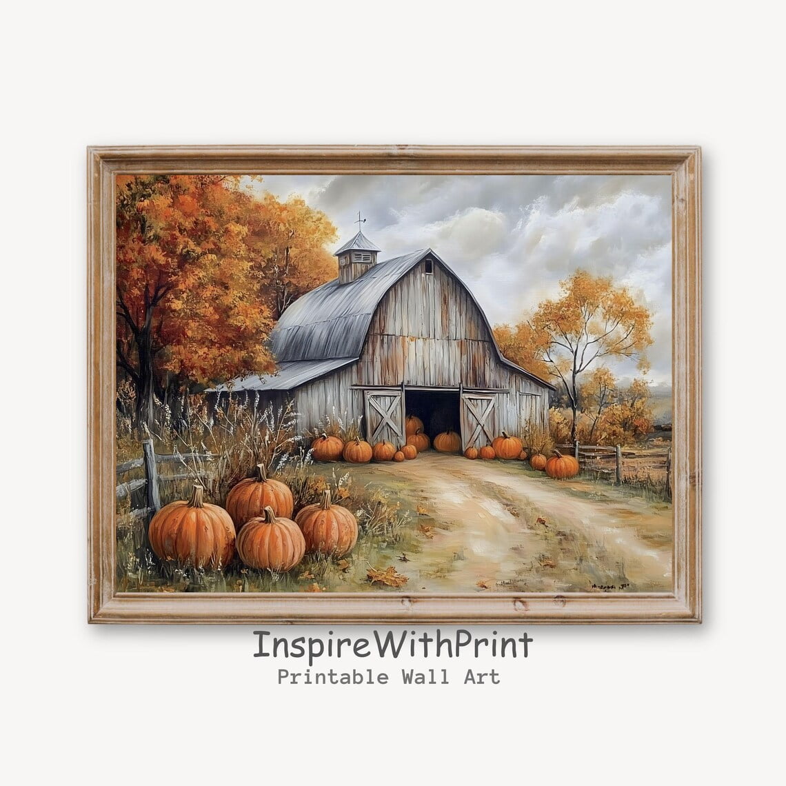 Pumpkin Barn Wall Art, Vintage Fall Barn Poster Rustic Fall Farmhouse ...
