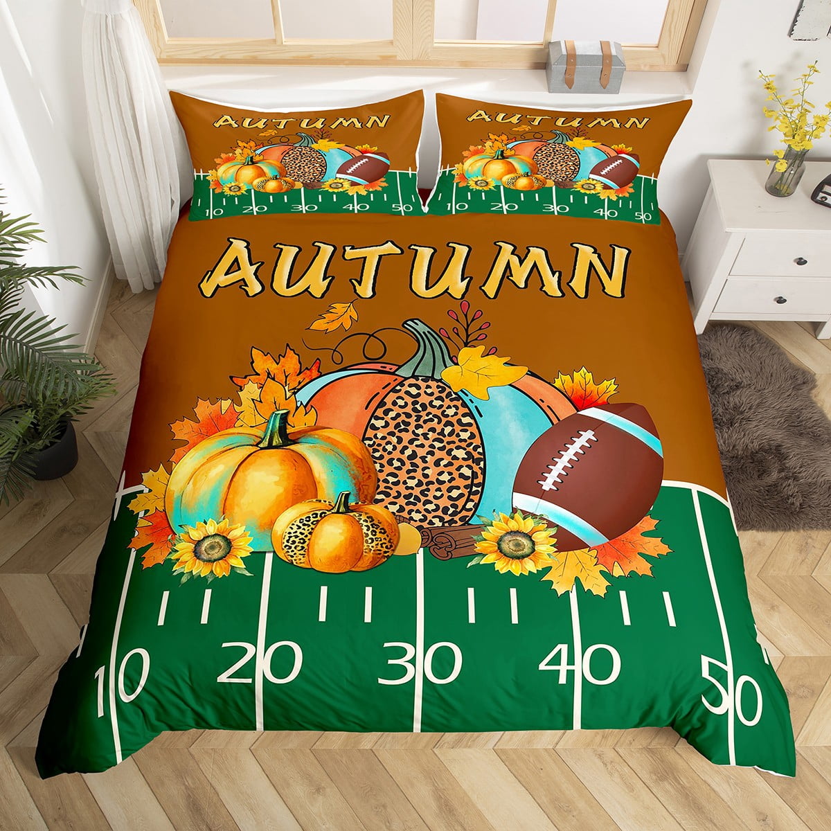Pumpkin Bedding Set Rustic Farm Maple Leaf Sunflower Duvet Cover Twin ...