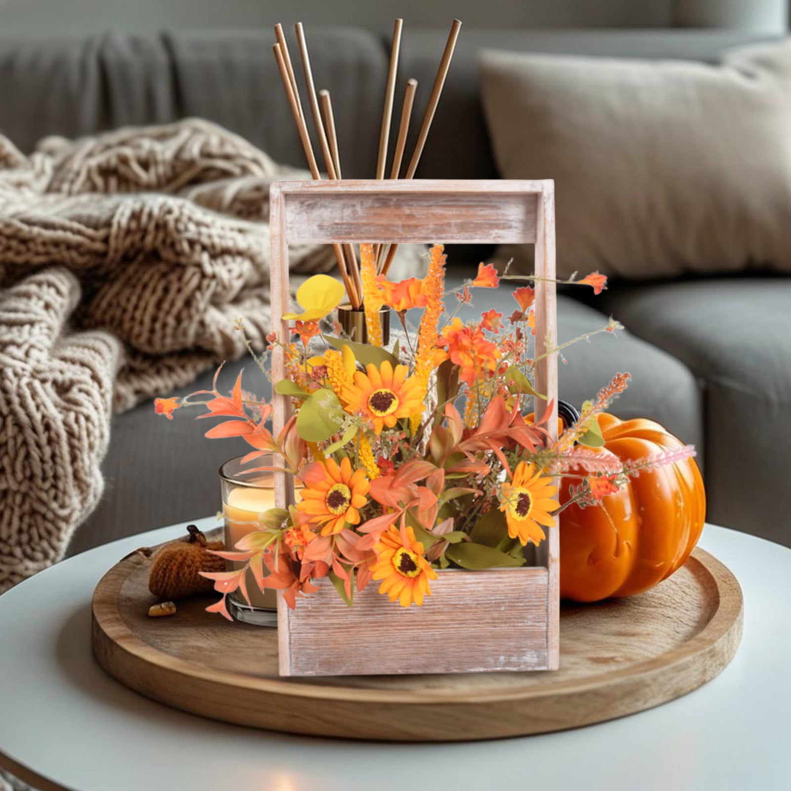 Pumpkin Bonsai Wooden Home Table Decoration | 7.9x3x13.8 in | Autumn ...