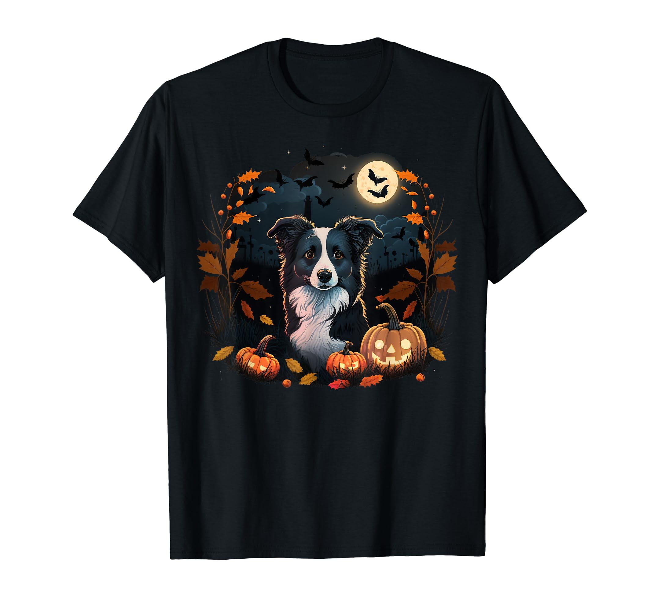 Pumpkin Border Collie costume on Border Collie Halloween Black T-Shirt ...