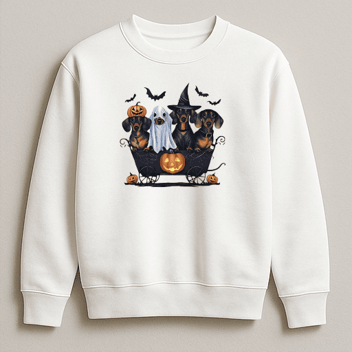 Pumpkin Bucket Dachshund Dog With Bats Cute Halloween Cartoon Graphic ...