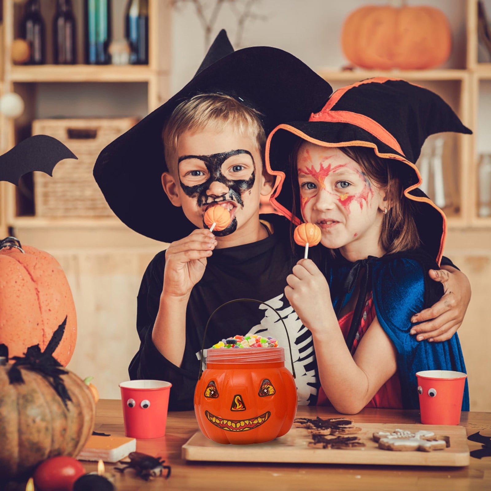 Pumpkin Bucket Plastic Ha-lloween Tote With Lid Pumpkins Bucket ...