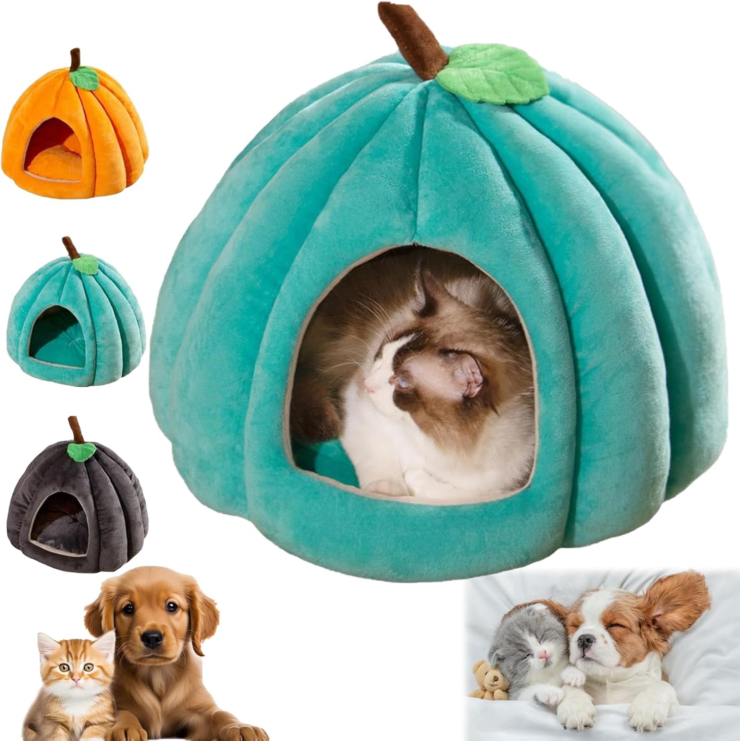 Pumpkin Cat Bed, Cat Beds for Indoor Cats, Cute Pumpkin Shape Cats Cave ...