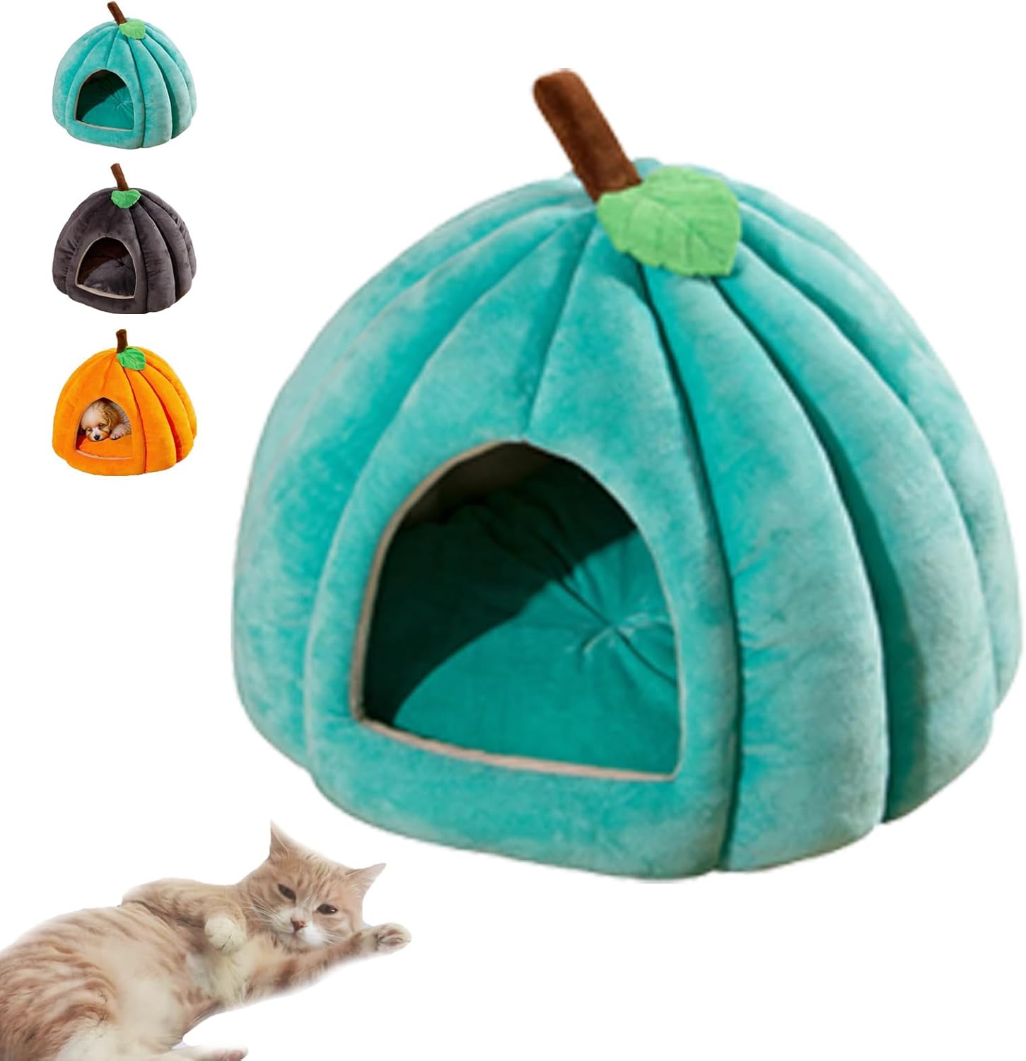 Pumpkin Cat Bed, Cute Halloween Pumpkin Shape Cat Cave Bed, Warm Cave ...