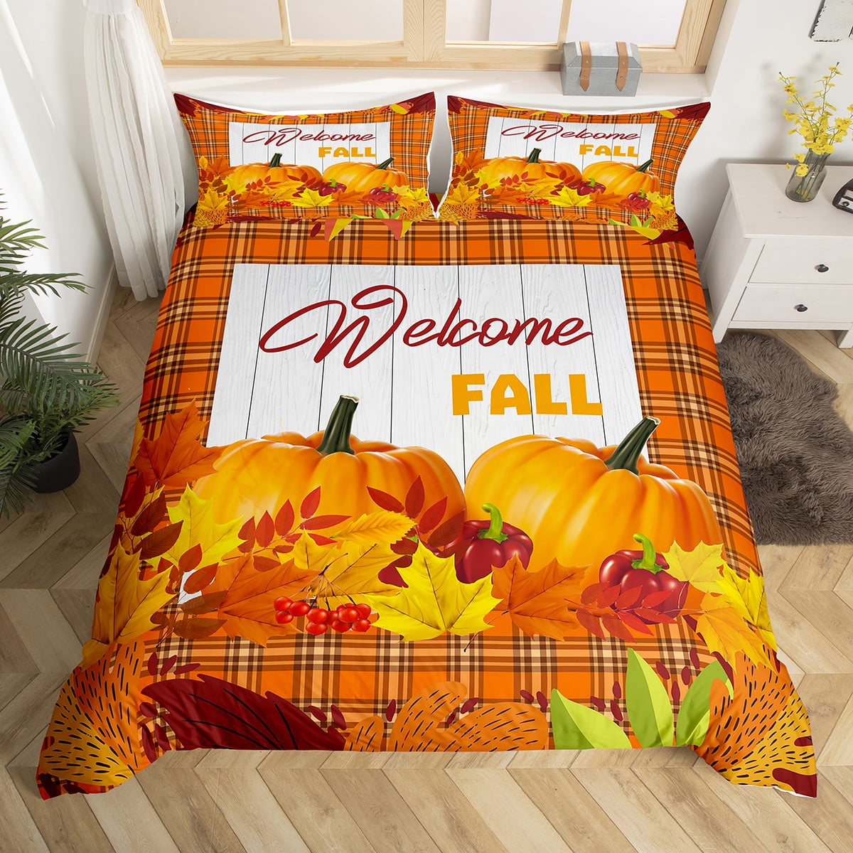 Pumpkin Comforter Cover Queen Happy Fall Bedding Set Thanksgiving Day ...