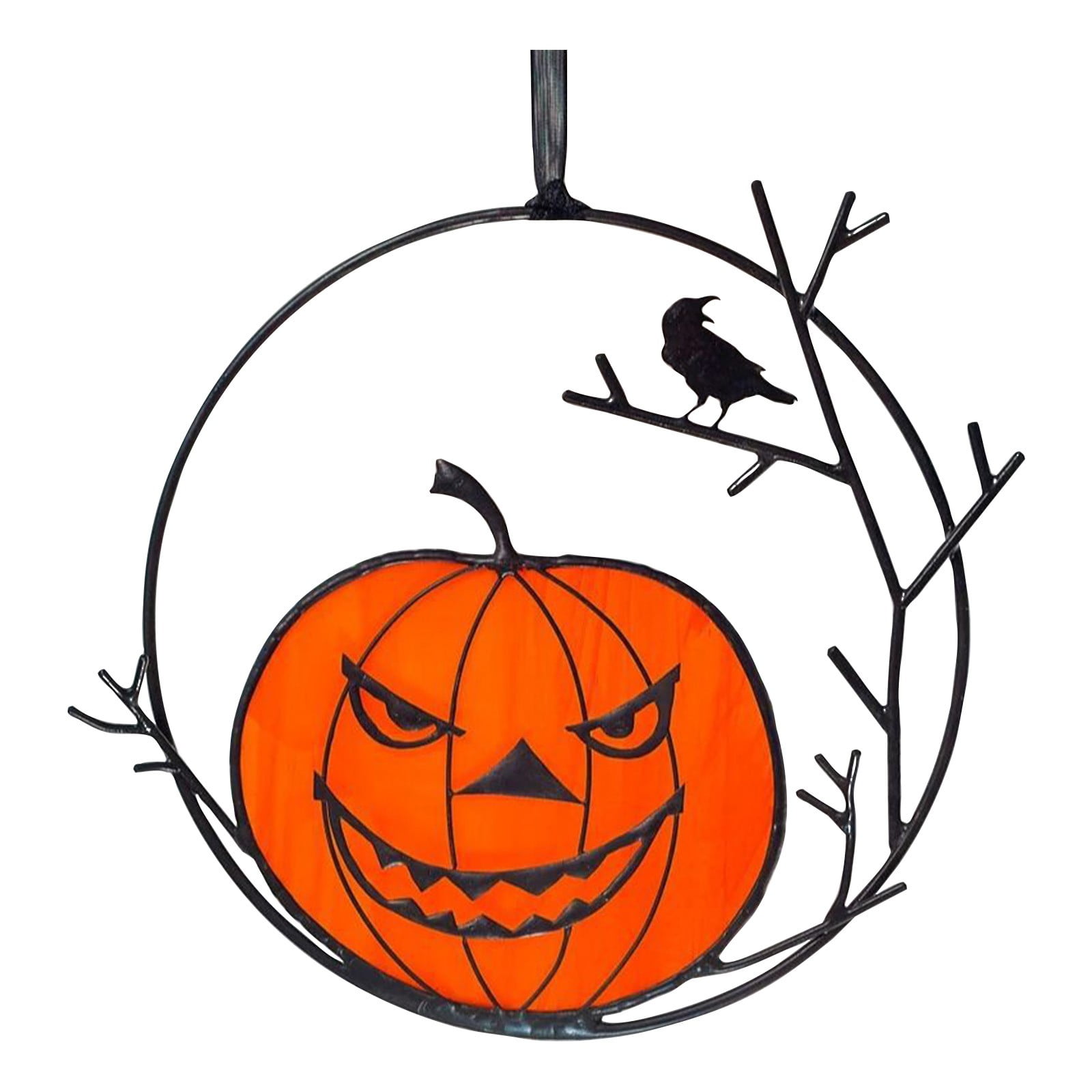 Pumpkin & Crow Round Wooden Halloween Welcome Door Sign - Halloween ...