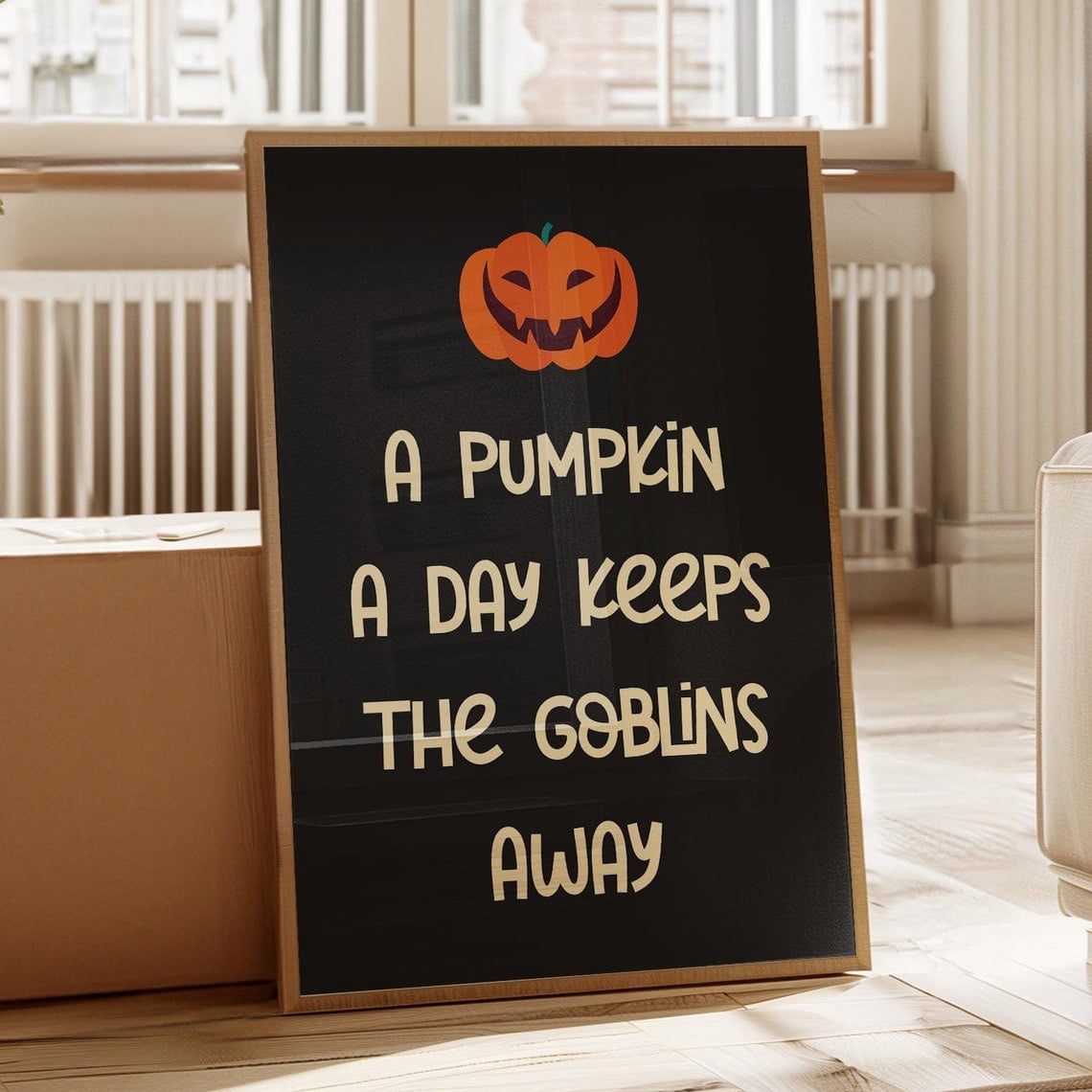 A Pumpkin A Day Keeps The Goblins Away Poster, Funny Pumpkin Wall Art ...
