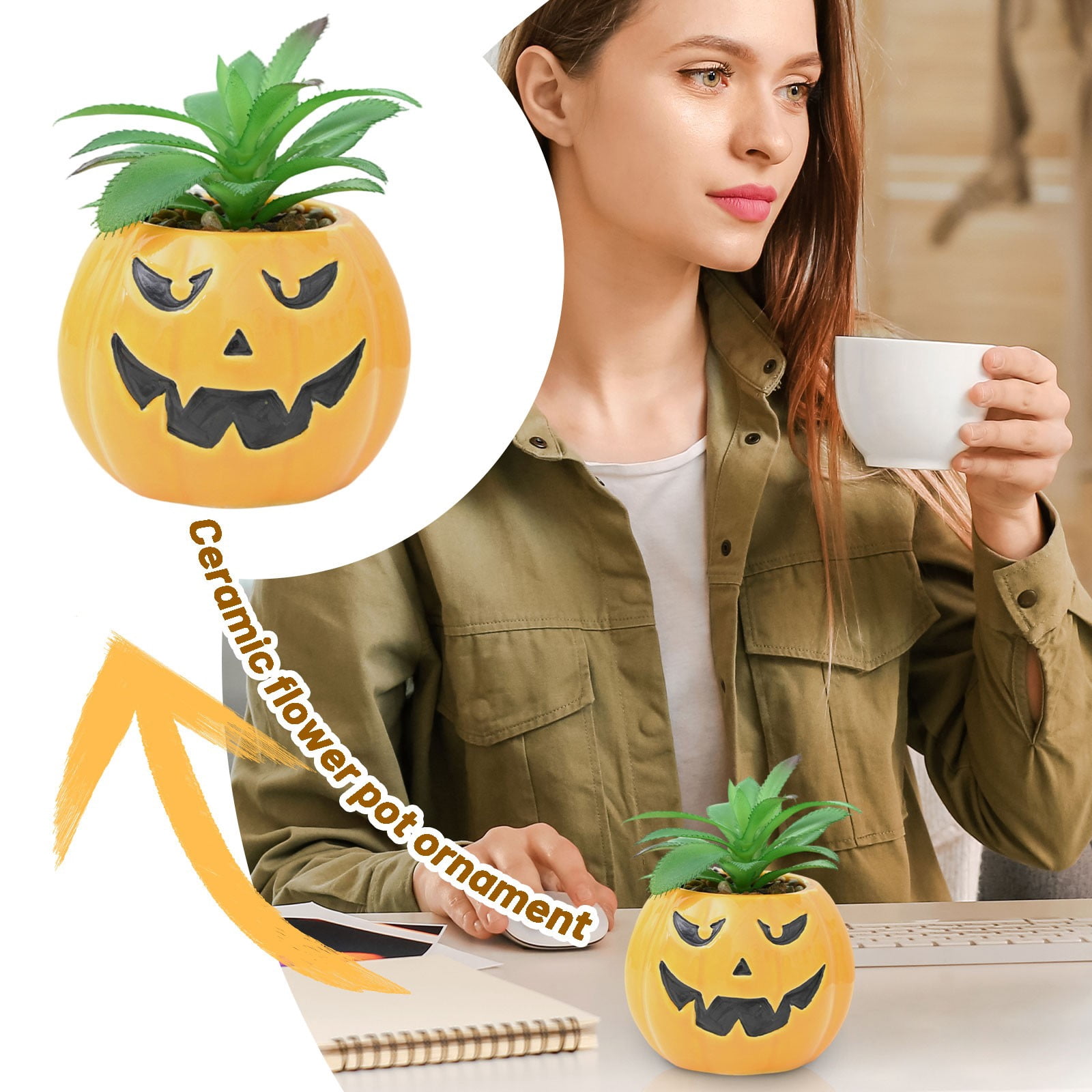 Pumpkin Decor Halloween Pumpkins Artificial Succulent Plant in ...