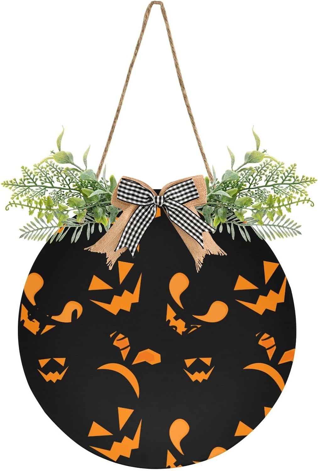 Pumpkin Devil Face on Halloween Night Welcome Sign Front Door Round ...