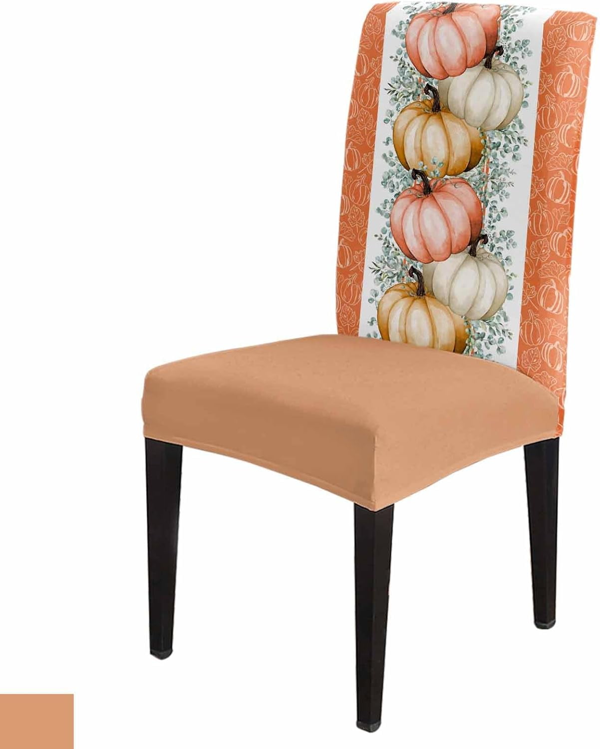 Pumpkin Dining Room Chair Covers Set of 1, Fall Eucalyptus Leaf Vintage ...