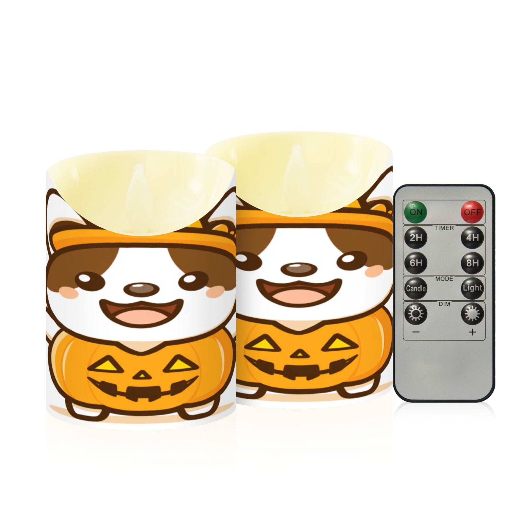 Pumpkin Dog Flameless Candles 2 PCS with Remote Realistic Moving Flame ...