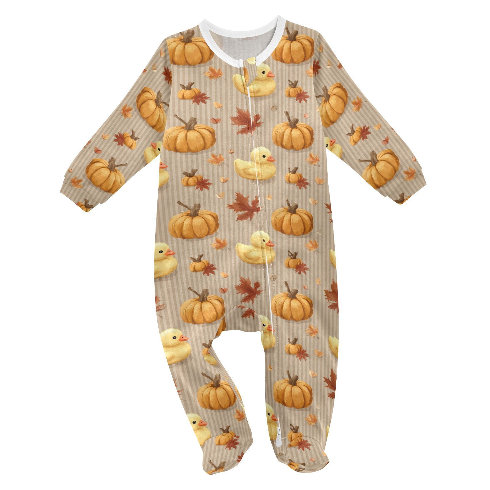 Pumpkin Duck Autumn Leaves Baby One-Piece Footies Newborn Rompers ...