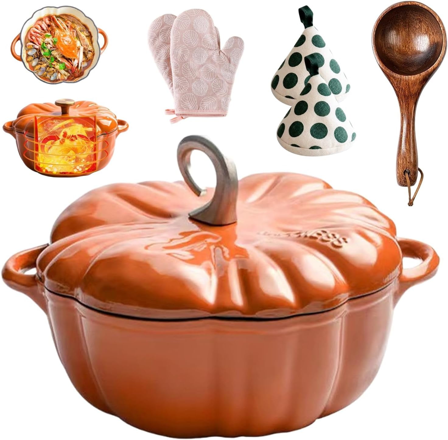 Pumpkin Dutch Oven Pot with Lid, Enameled Cast Iron Pumpkin Dutch Ovens ...