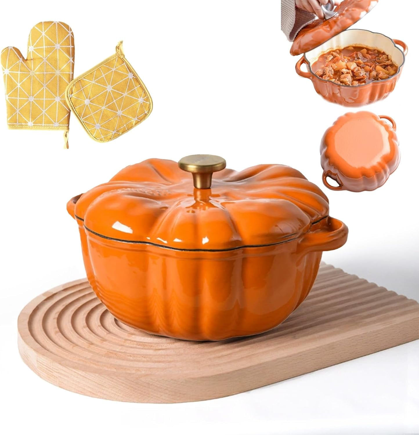 Pumpkin Dutch Oven Pot with Lid, Pumpkin Shaped Cast Iron Dutch Oven, Enameled Cast Iron ...