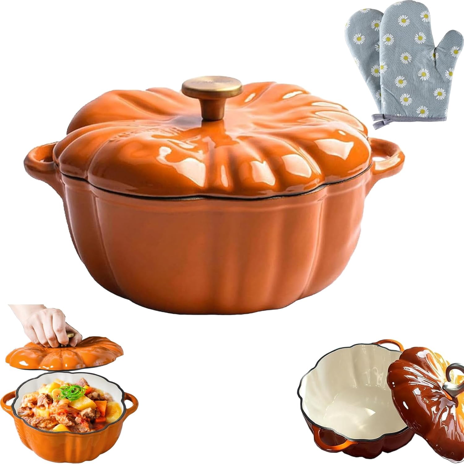 Pumpkin Dutch Oven Pot with Lid, Pumpkin Shaped Cast Iron Oven with ...