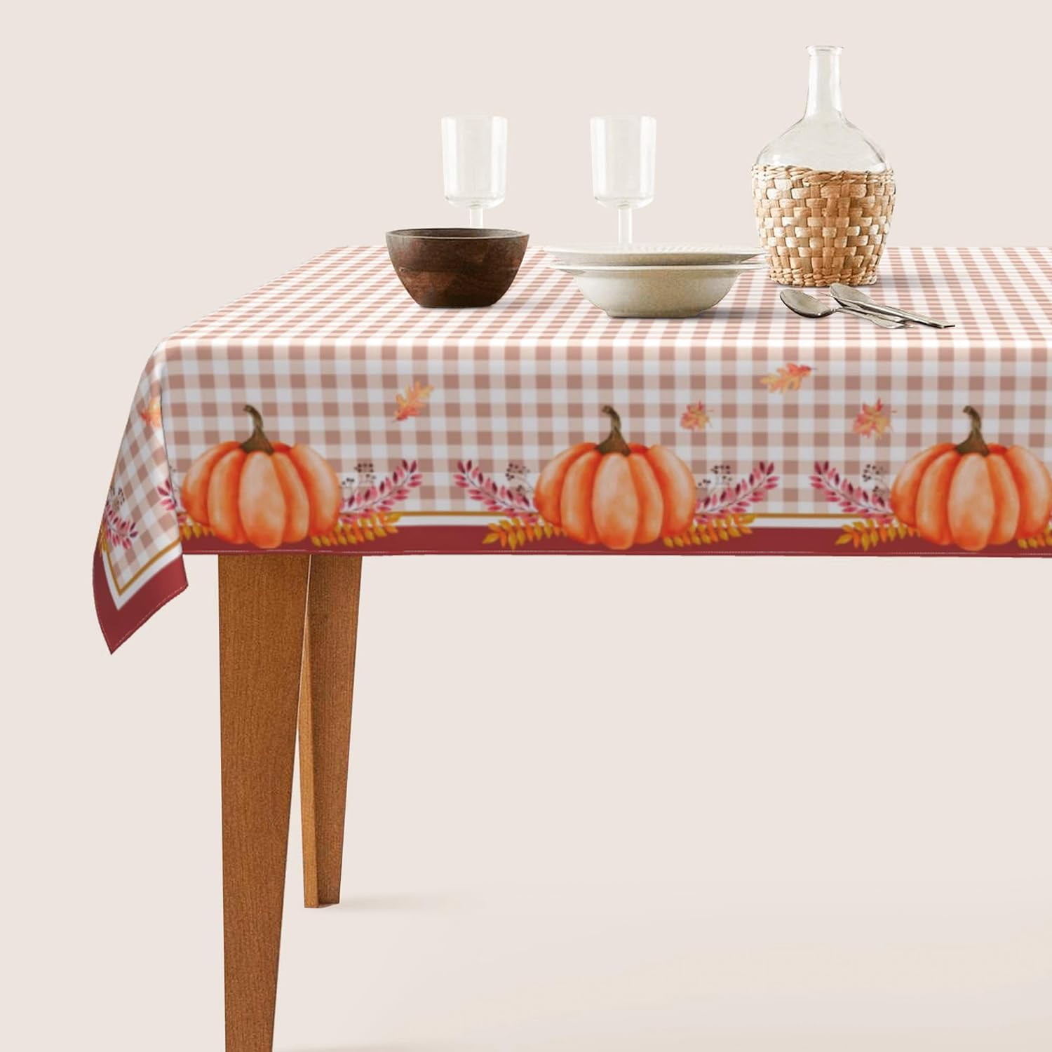 Pumpkin Fall Checkered Thanksgiving Tablecloth - 60x102 Inch Rectangle ...